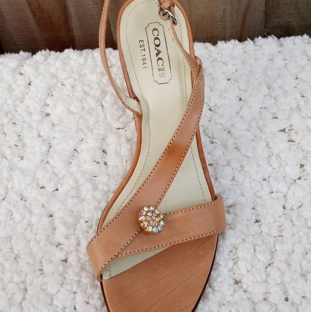 Coach Tan Leather Sling Back Sandal - Gem